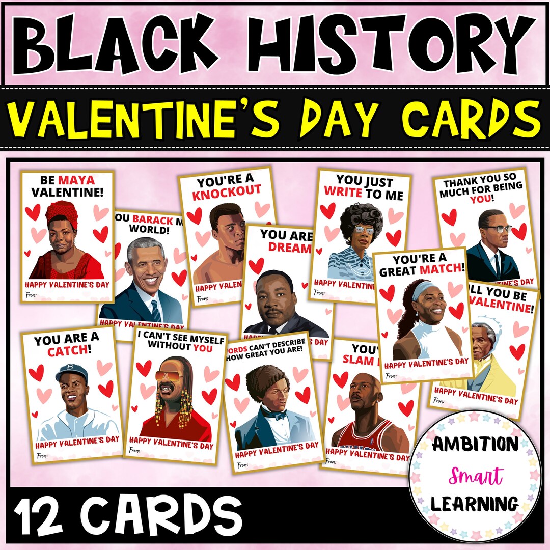Black History Valentine's Day Cards, Bulletin Board Display, Cards for ...