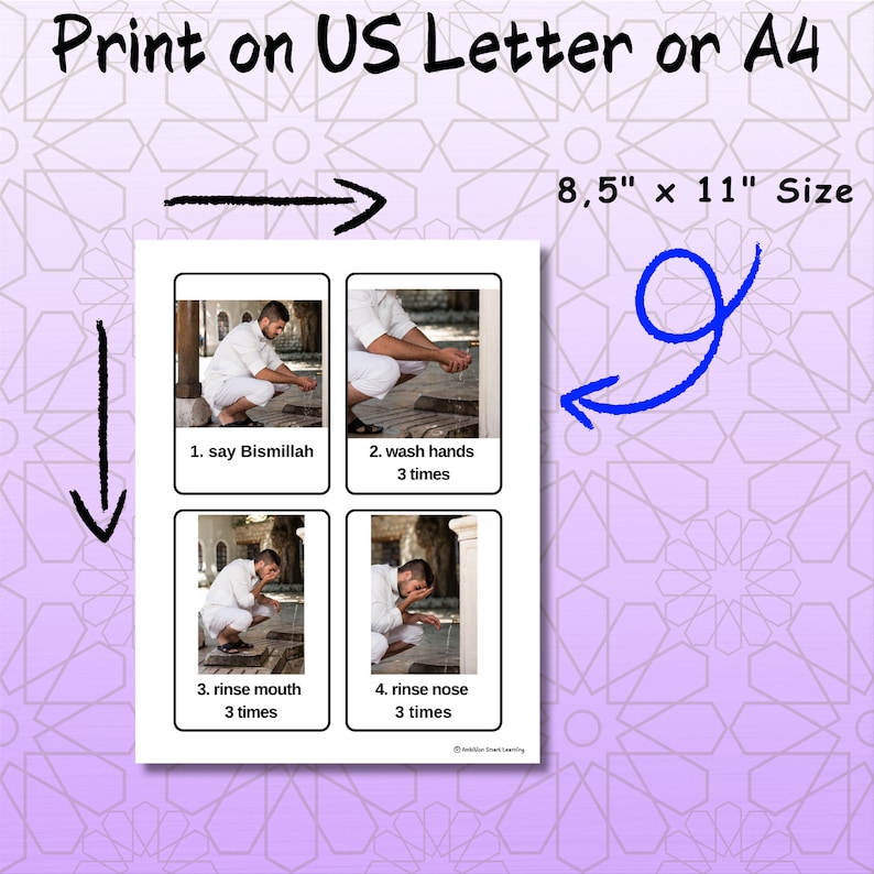 Ablution Flash Cards, Printable Flash Cards, Wudu Guide, Real Photos ...