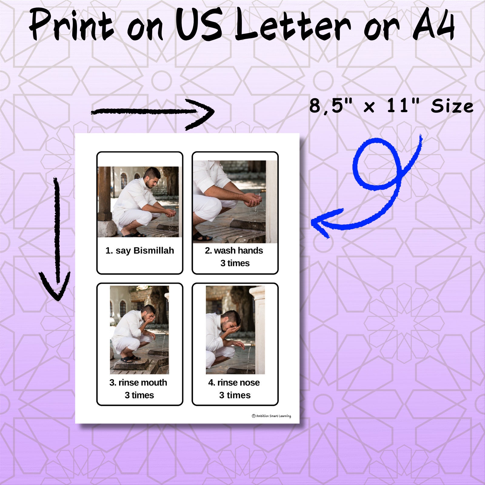 Ablution Flash Cards, Printable Flash Cards, Wudu Guide, Real Photos ...