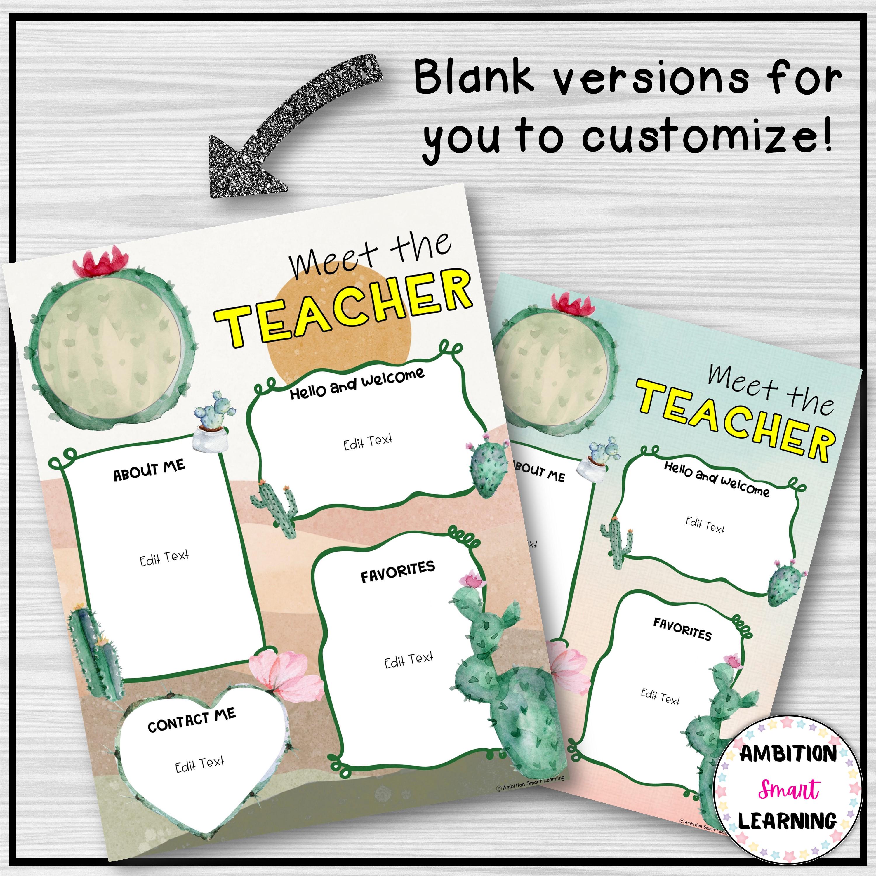 Meet the Teacher Templates EDITABLE, Cactus Theme, Back to School ...