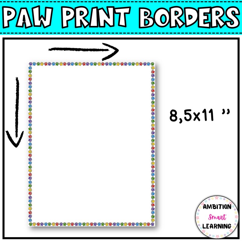 Paw Print Borders Clip Art, Seamless Tinted Paw Prints Digital Papers ...