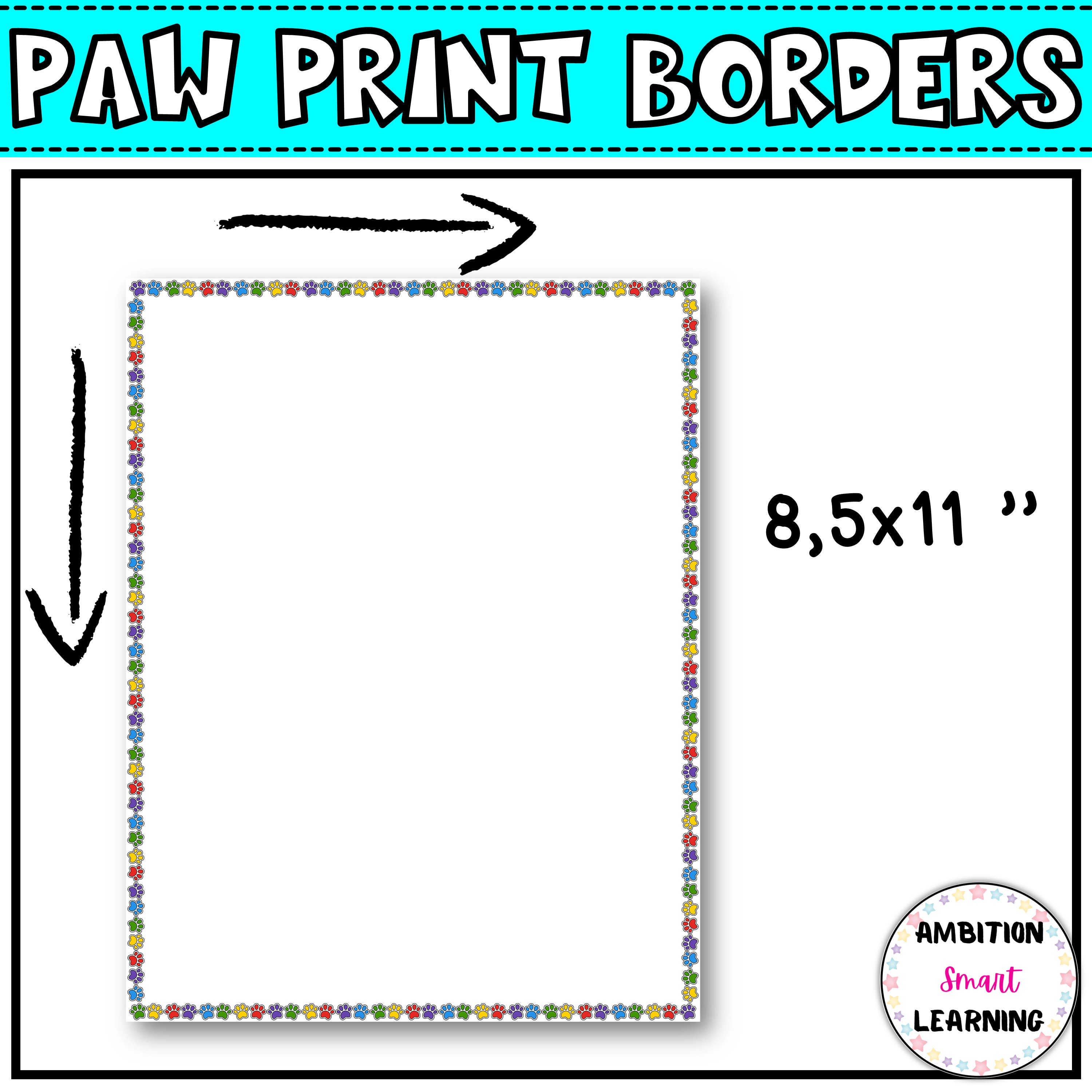 Paw Print Borders Clip Art, Seamless Tinted Paw Prints Digital Papers ...