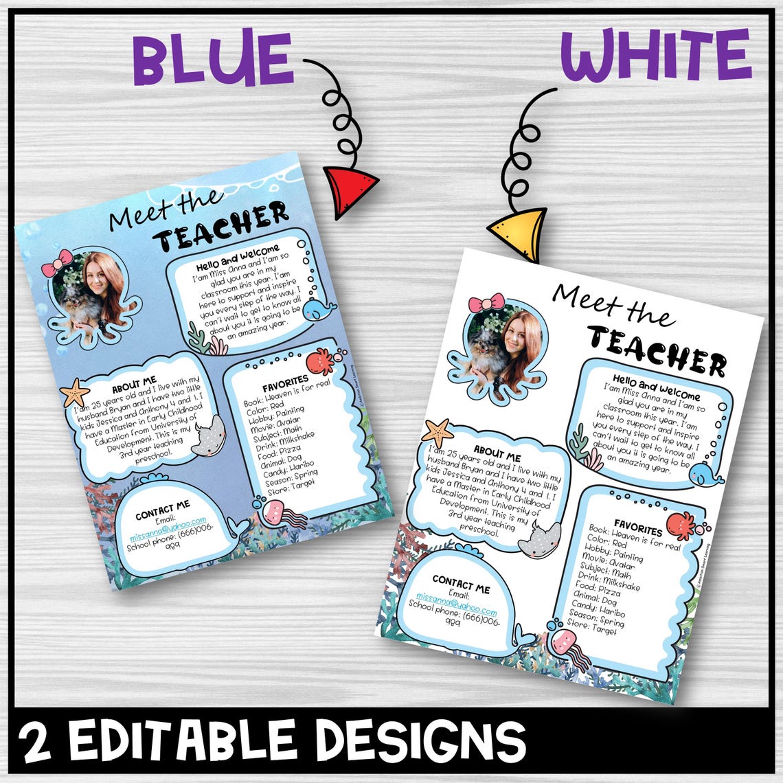 Meet the Teacher Templates EDITABLE, Ocean Theme, Under the Sea, Back ...