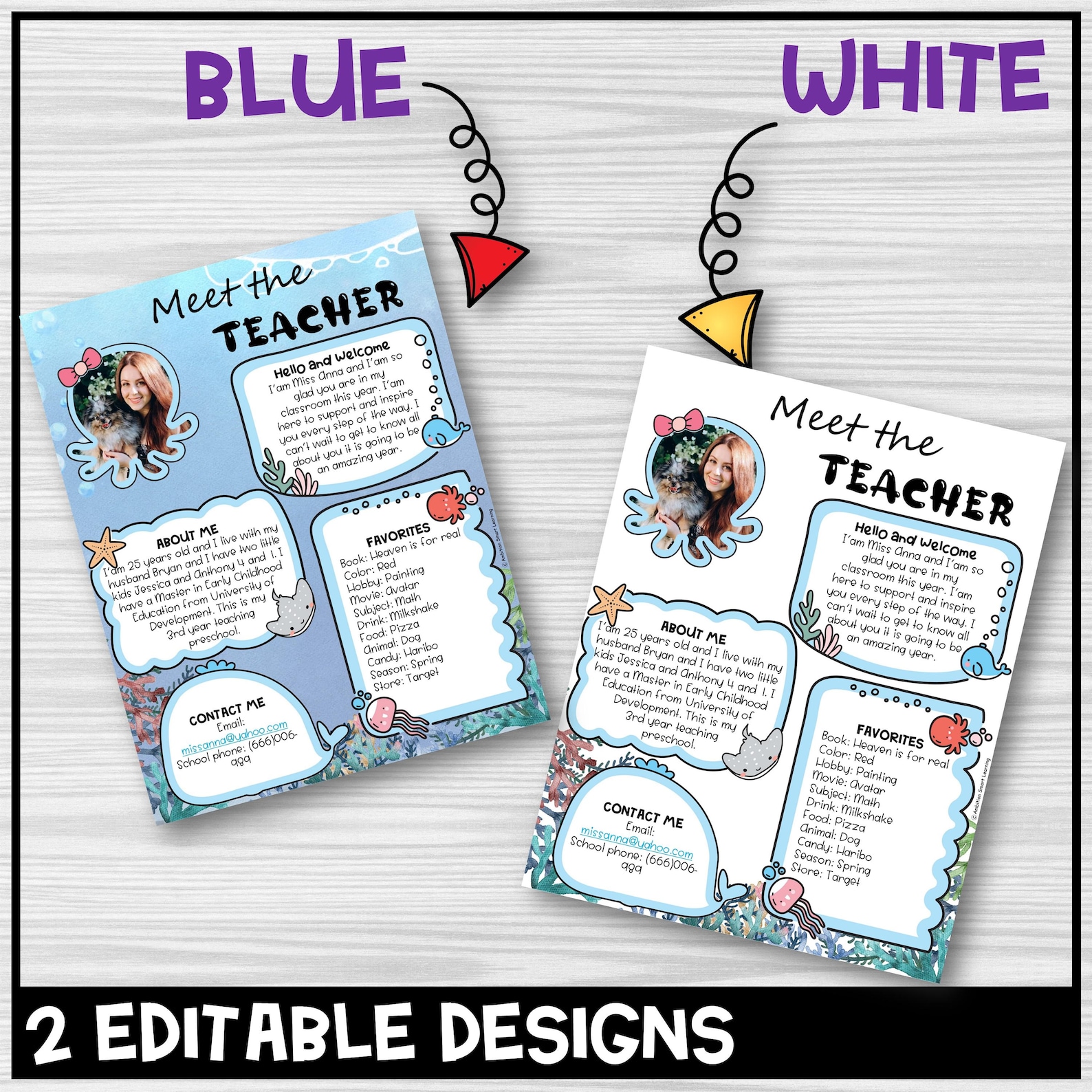 Meet the Teacher Templates EDITABLE, Ocean Theme, Under the Sea, Back ...
