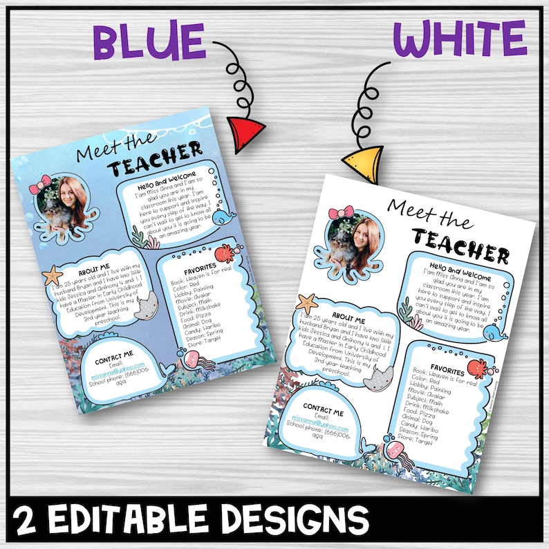 Meet the Teacher Templates EDITABLE, Ocean Theme, Under the Sea, Back ...