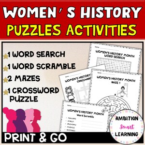 Women's History Month Puzzles | Word Search, Word Scramble, Crossword ...