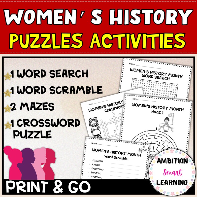Women's History Month Puzzles | Word Search, Word Scramble, Crossword ...