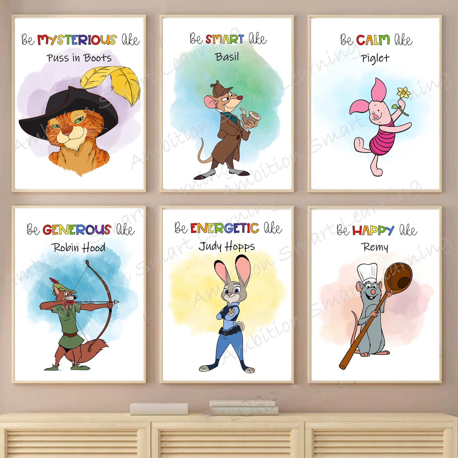 Disney Character Posters Positive Affirmation, Watercolors, Disneyland ...