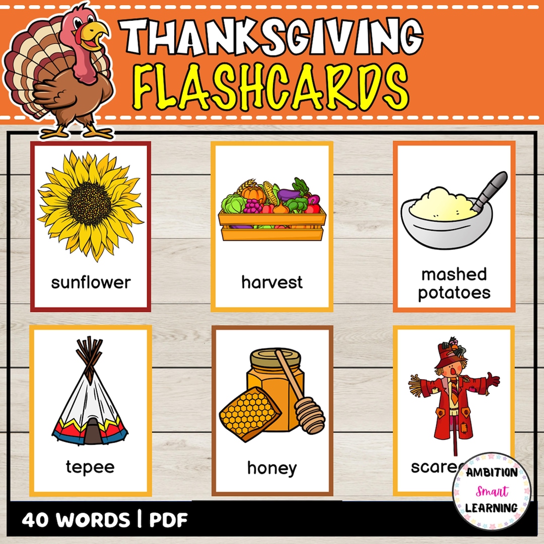 Thanksgiving Vocabulary Flashcards, Thanksgiving Words, Seasonal ...