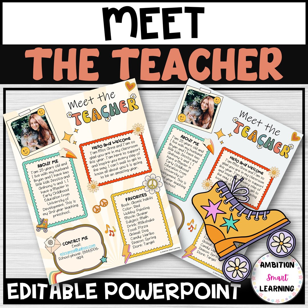 Meet the Teacher Templates EDITABLE, Retro Groovy Theme, Back to School ...