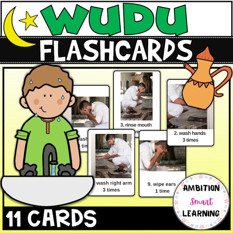 Ablution Flash Cards, Printable Flash Cards, Wudu Guide, Real Photos ...