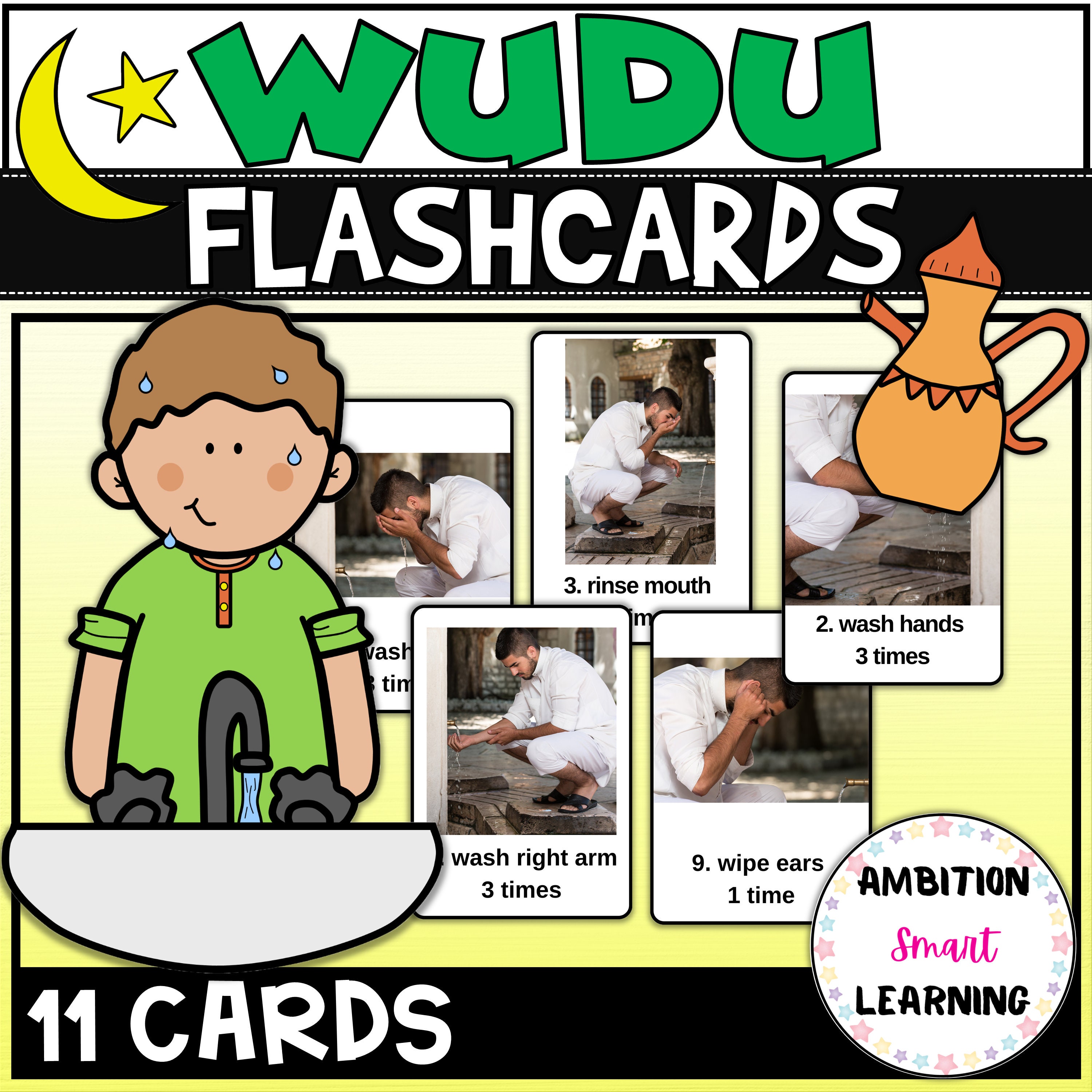 Ablution Flash Cards, Printable Flash Cards, Wudu Guide, Real Photos ...