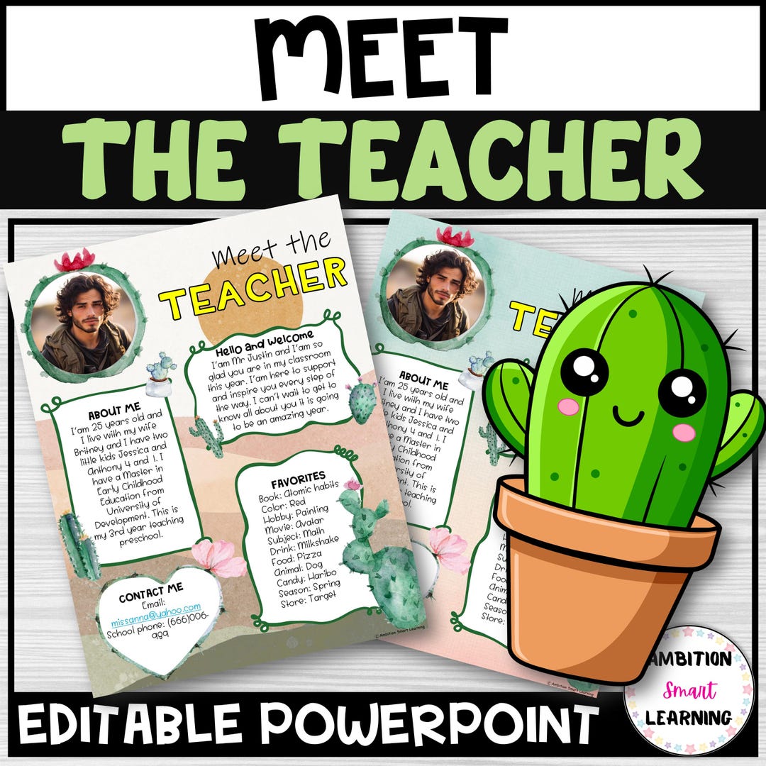 Meet the Teacher Templates EDITABLE, Cactus Theme, Back to School ...