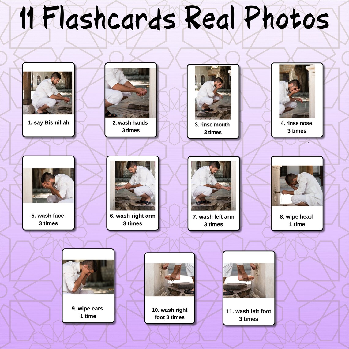 Ablution Flash Cards, Printable Flash Cards, Wudu Guide, Real Photos ...