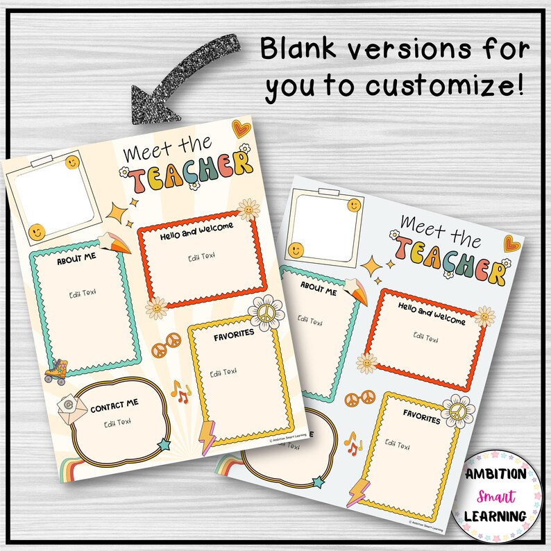 Meet the Teacher Templates EDITABLE, Retro Groovy Theme, Back to School ...