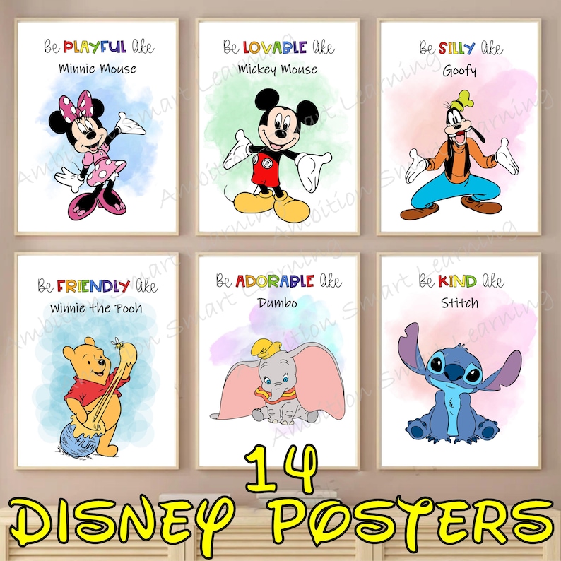 Disney Character Posters Positive Affirmation, Watercolors, Disneyland ...