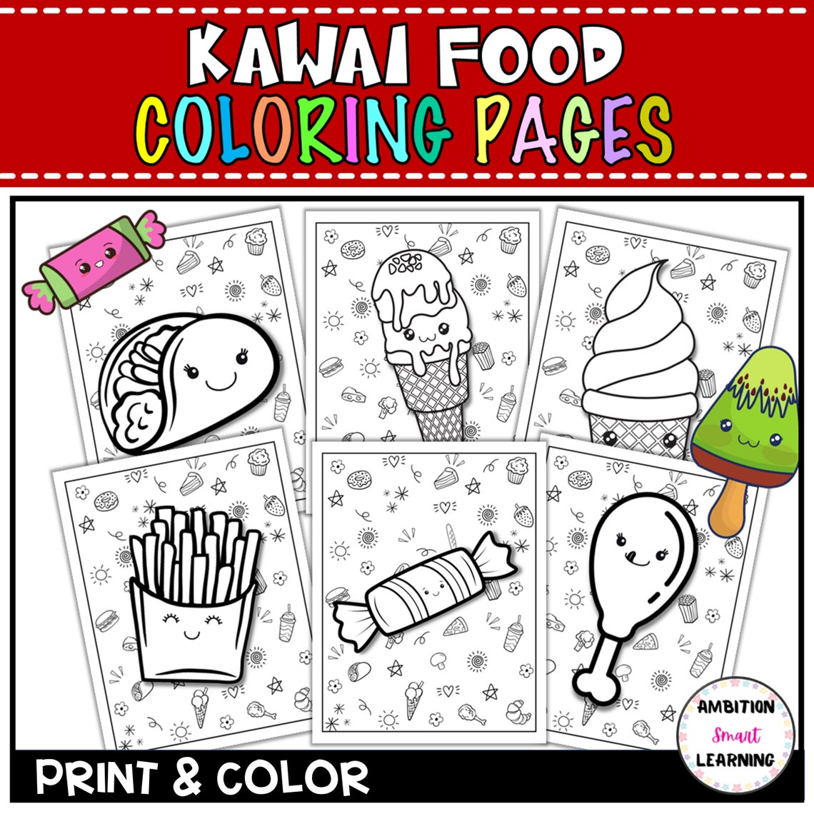 Kawaii Food Coloring Pages - Etsy