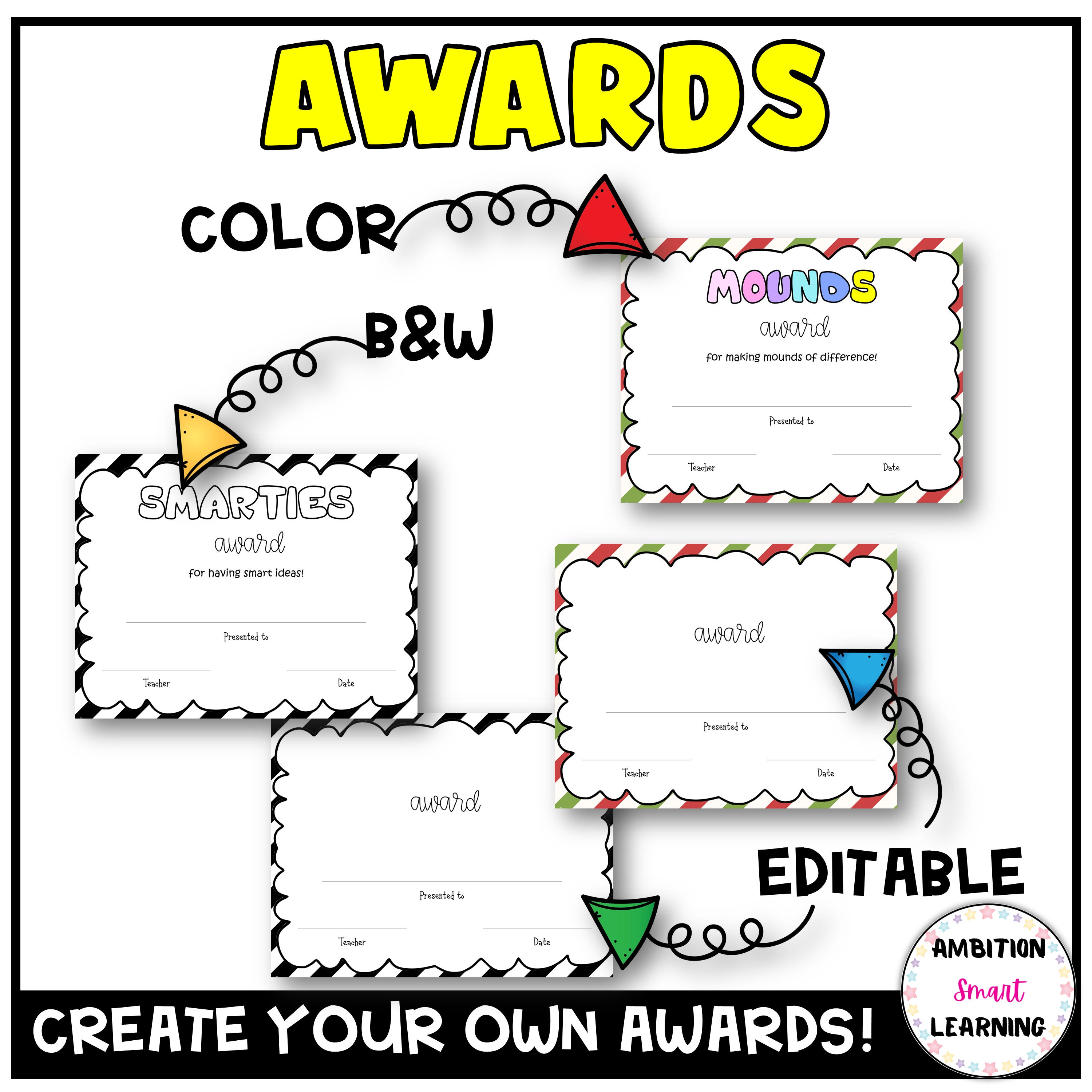 End of the Year Awards Certificates Class Candy Awards Day, Editable ...