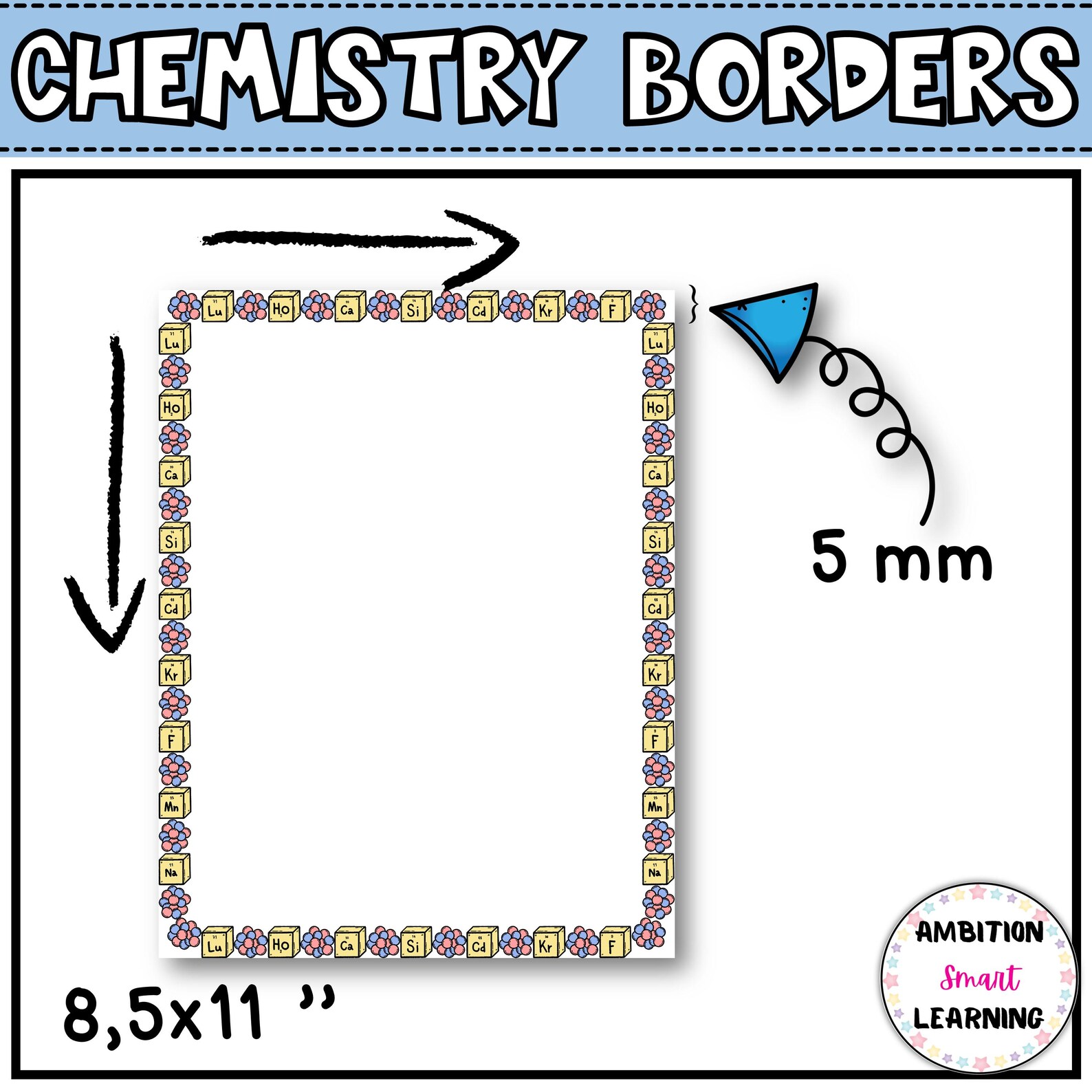 Science Chemistry Borders Flasks, Test Tubes, Radiation, Atom, Periodic ...
