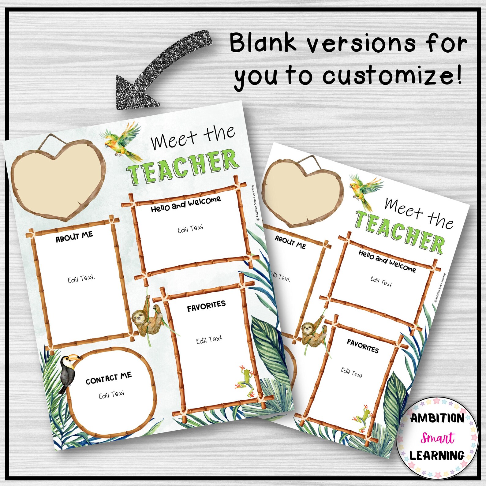 Meet the Teacher Templates EDITABLE, Jungle Theme, Back to School ...