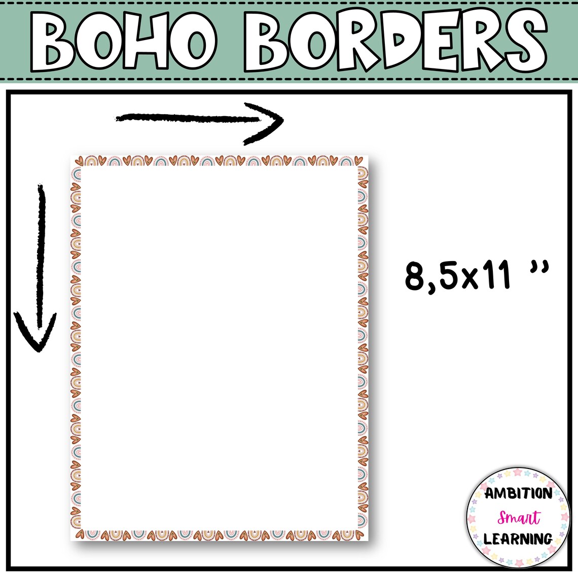 Boho Rainbow Borders Clip Art, Decorative Element, Page Border Journal ...