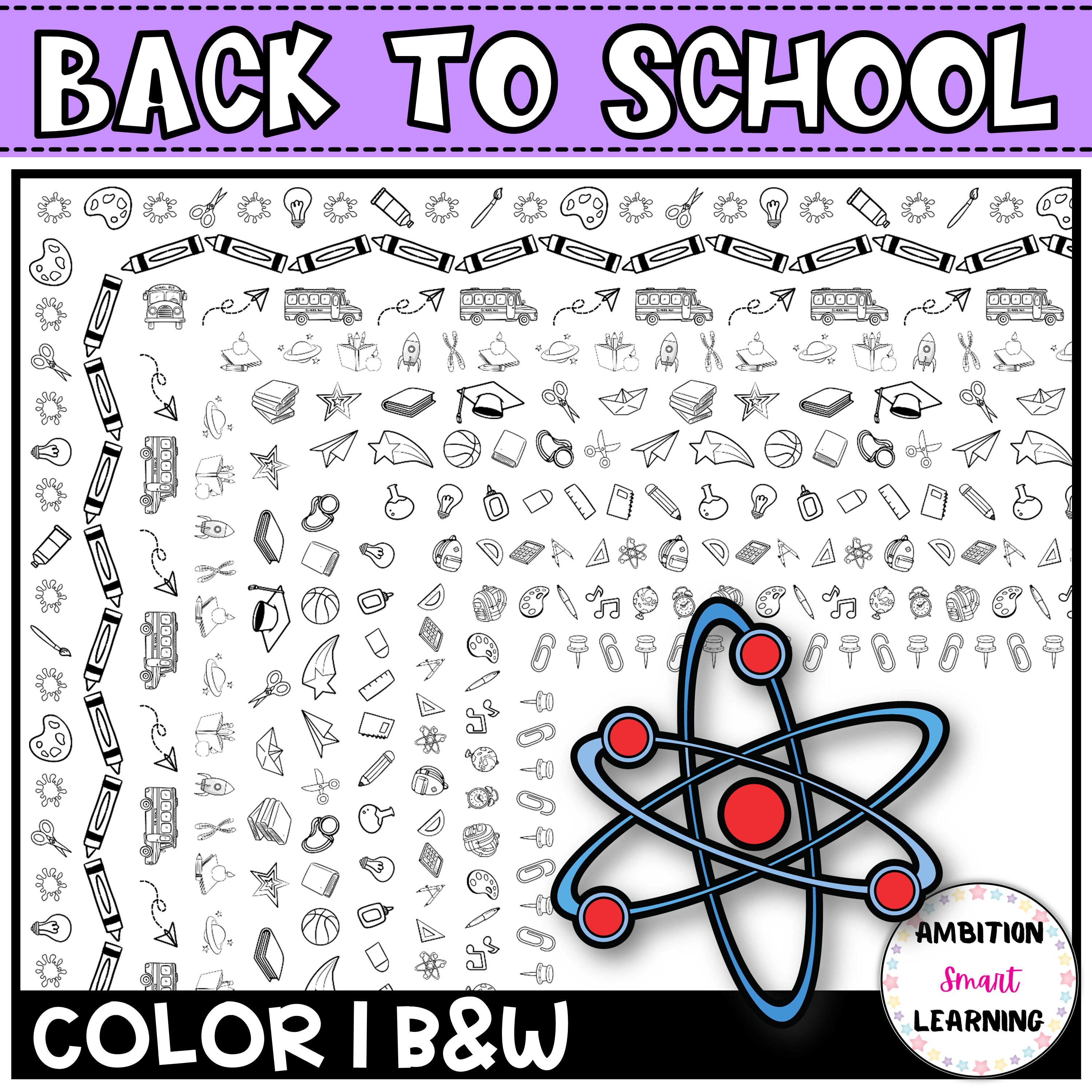 Back to School Borders Clip Art Frames, Apple, Buses, Pencils, Books ...