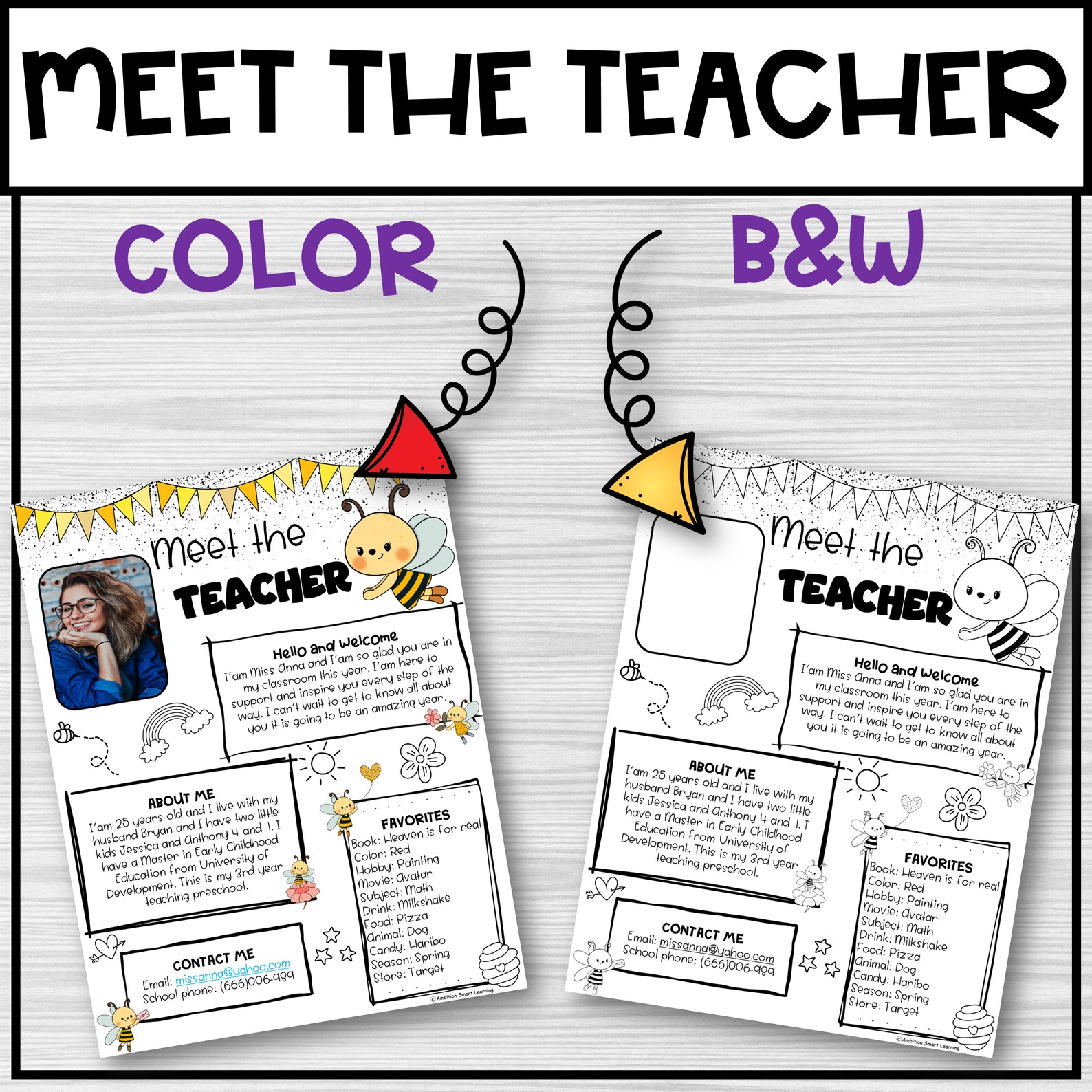 Meet the Teacher Templates EDITABLE, Bee Theme, Back to School, Teacher ...