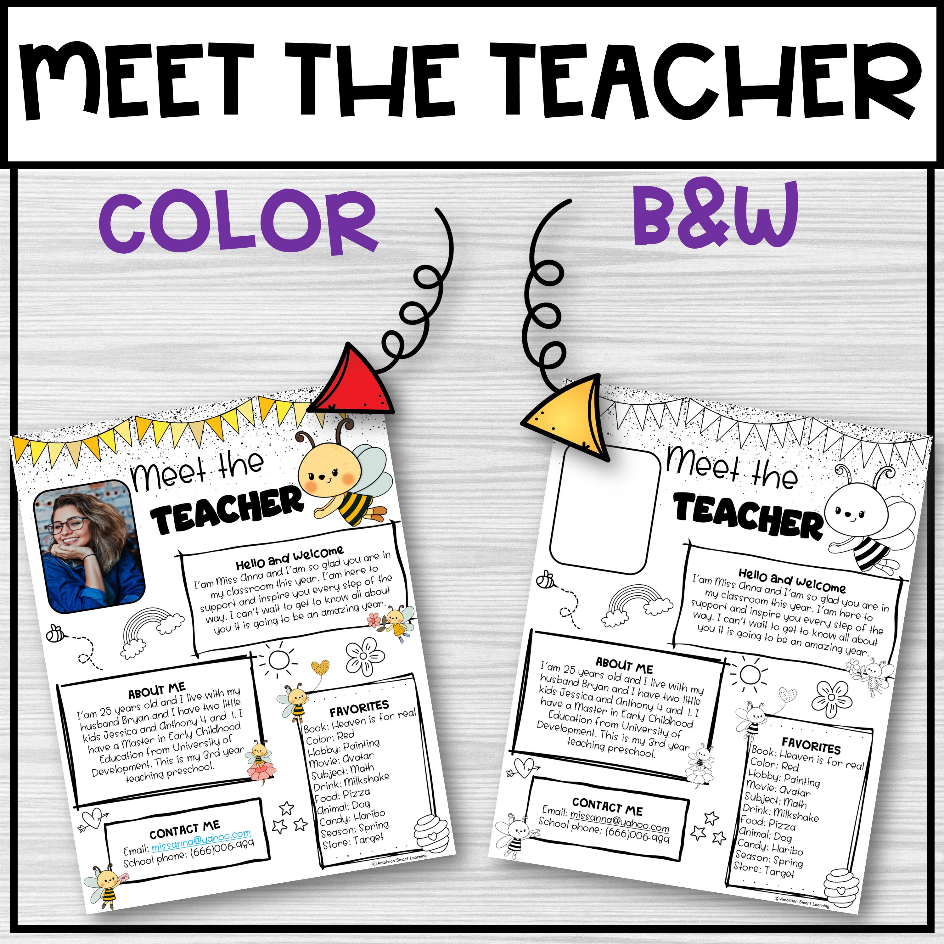 Meet the Teacher Templates EDITABLE, Bee Theme, Back to School, Teacher ...