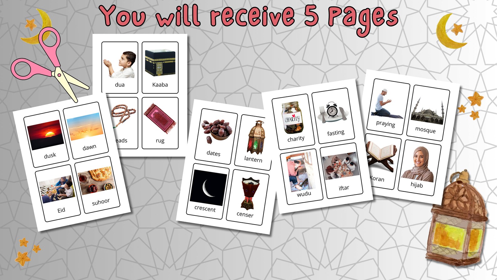 Ramadan Flash Cards, Printable Flash Cards, Ramadan Vocabulary, Real ...