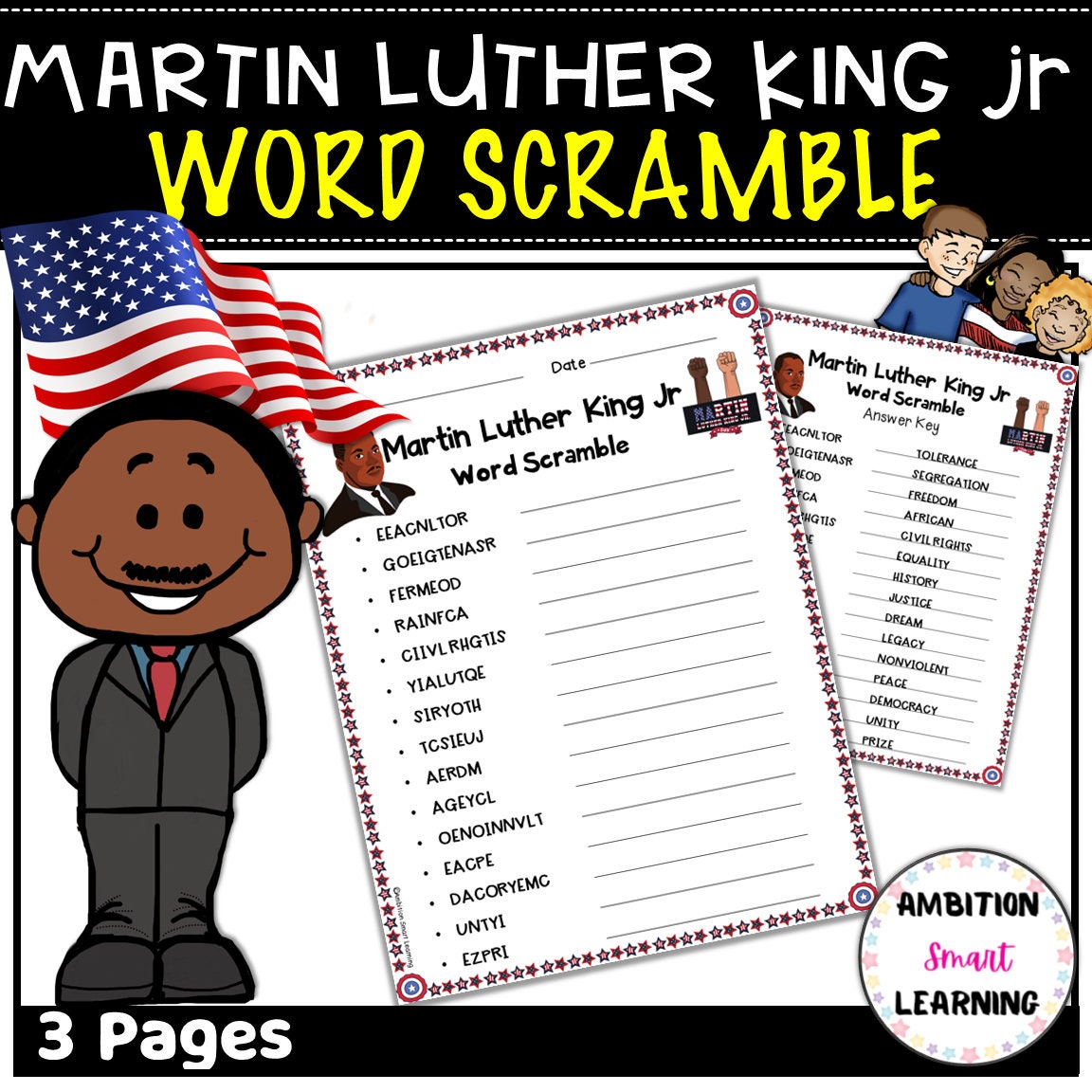 Martin Luther King Jr. Day Word Scramble Puzzle Activity | MLK Day Game ...