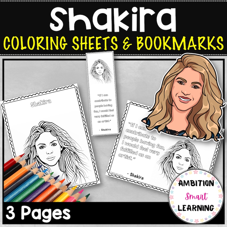 Shakira Hispanic Heritage Month Coloring Sheets and Bookmarks - Etsy