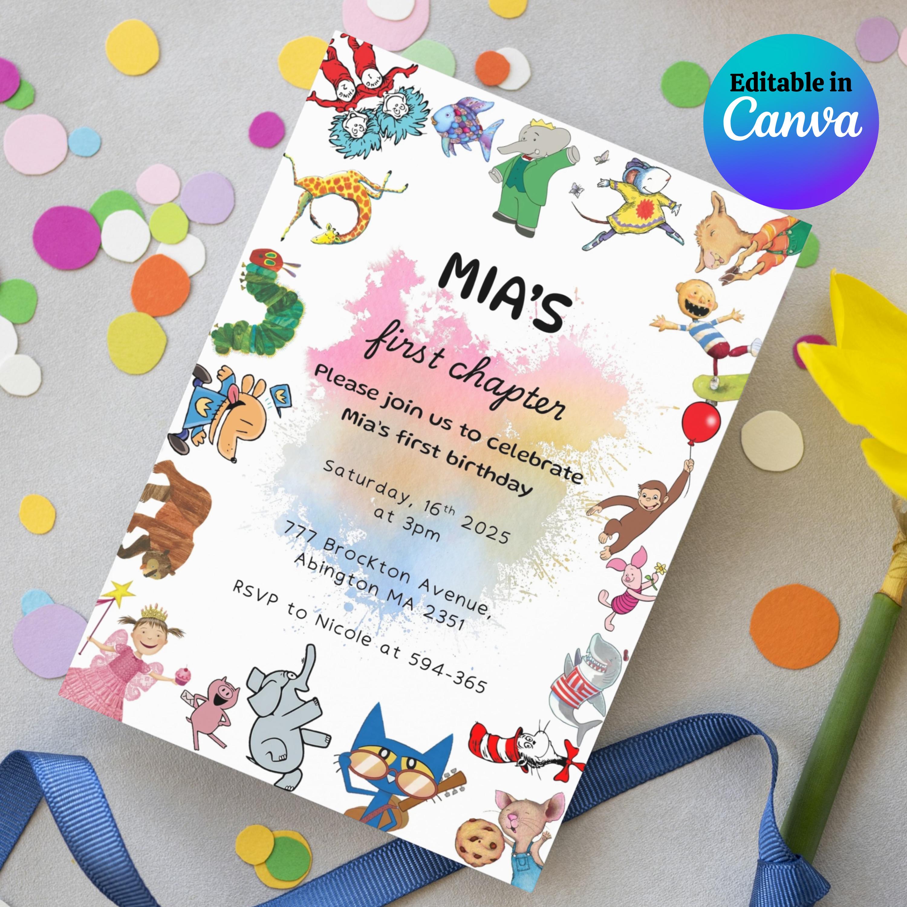 Editable Birthday Invitation Children's Book Storybook Theme, Book ...