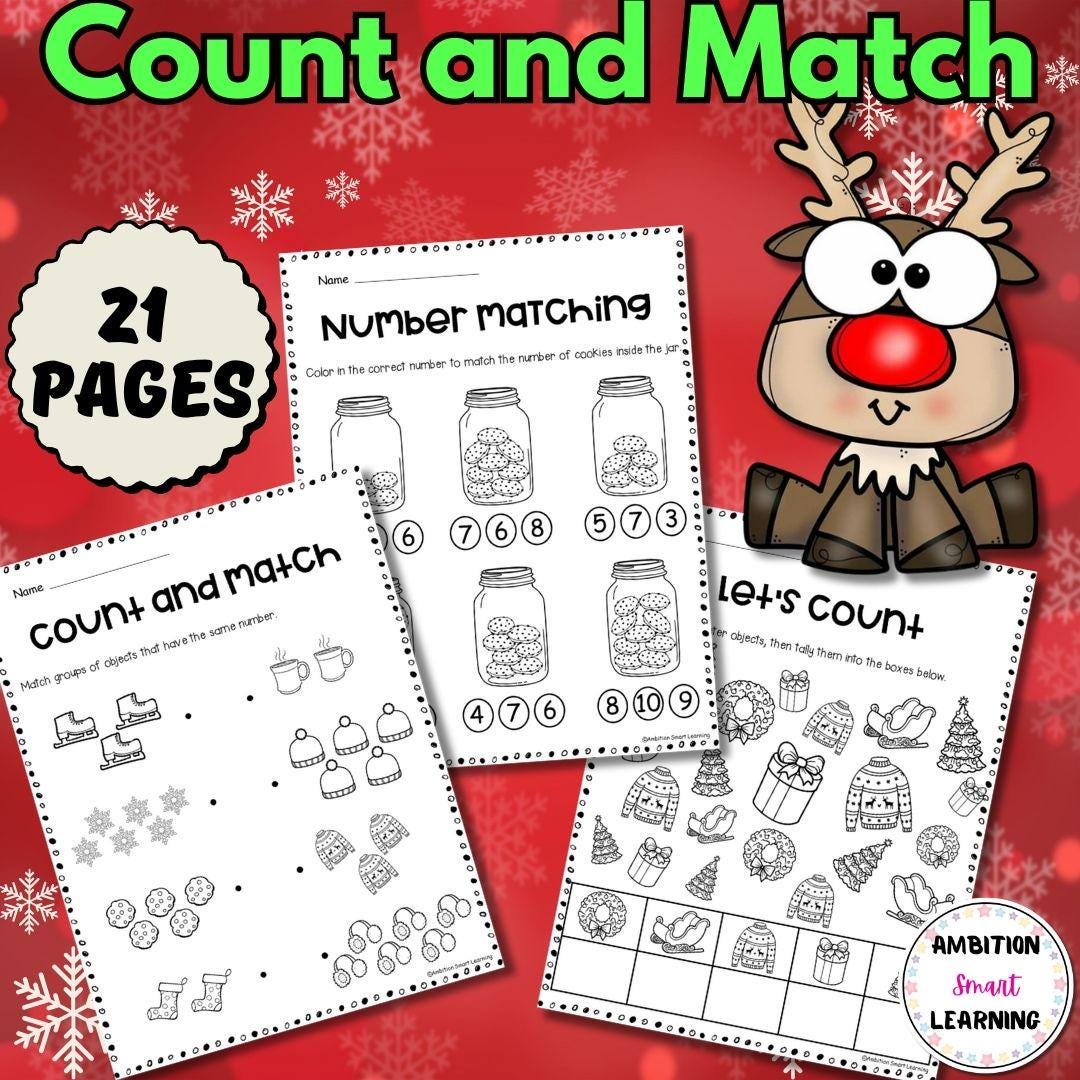 Winter Counting and Matching Practice, PRINTABLE Coloring Activity ...