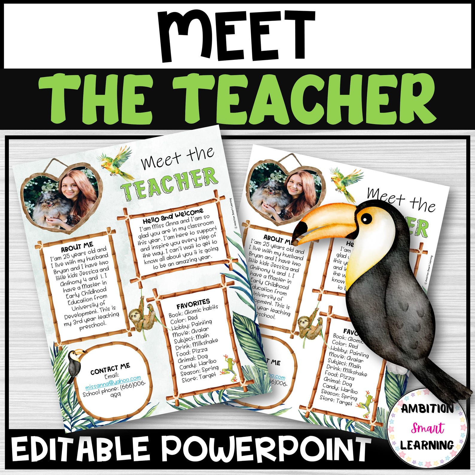 Meet the Teacher Templates EDITABLE, Jungle Theme, Back to School ...