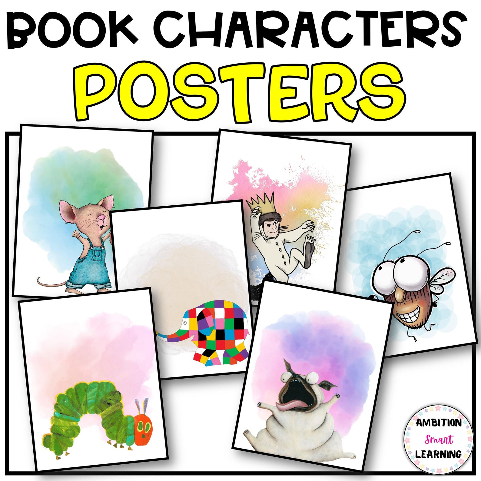 Book Character Posters, Watercolors, Classroom Library, Bulletin Board ...