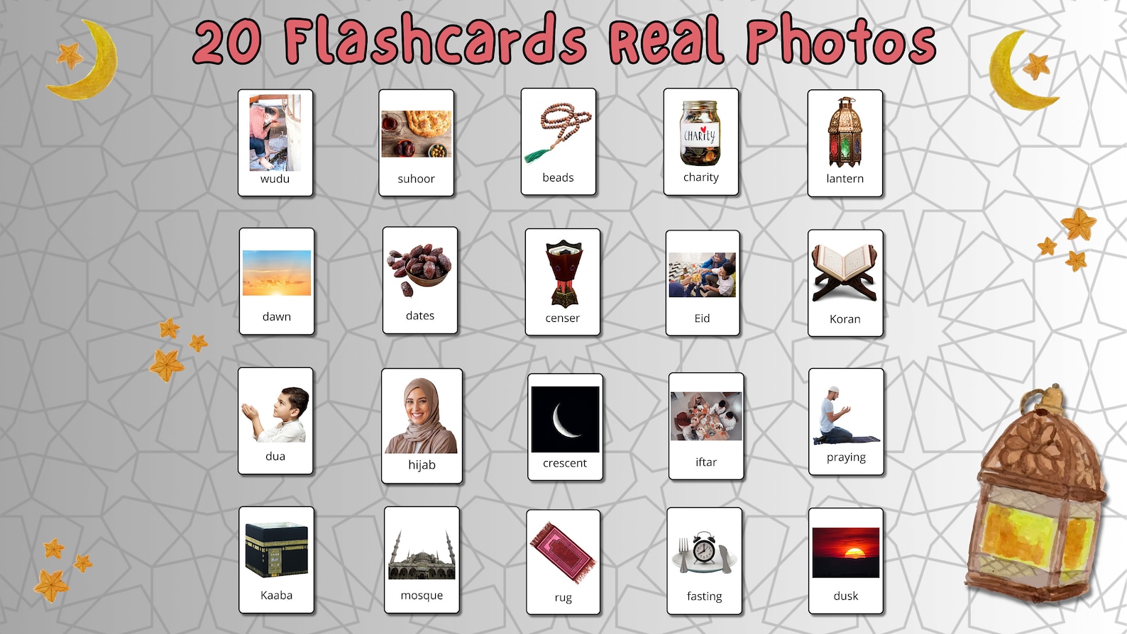 Ramadan Flash Cards, Printable Flash Cards, Ramadan Vocabulary, Real ...