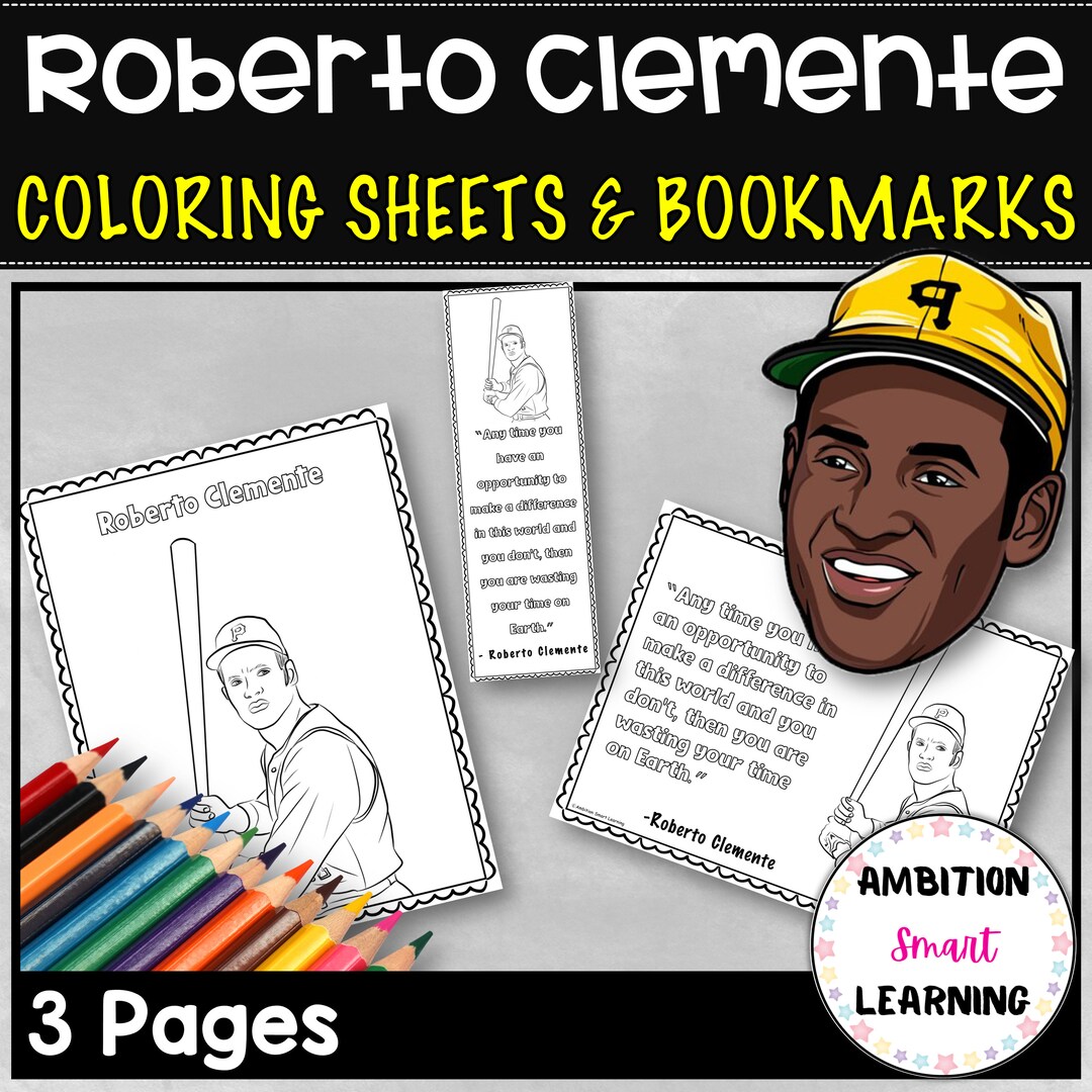 Roberto Clemente Hispanic Heritage Month Coloring Sheets and Bookmarks ...