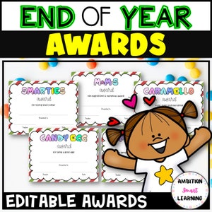 End of the Year Awards Certificates Class Candy Awards Day, Editable ...
