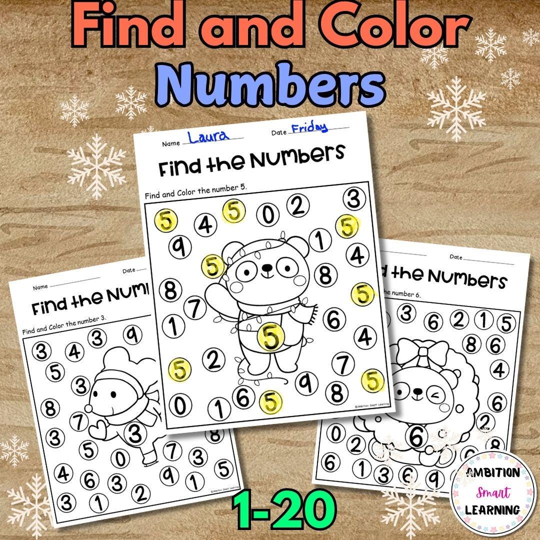 Number Recognition, Find and Color, Christmas and Winter Worksheets 0 ...