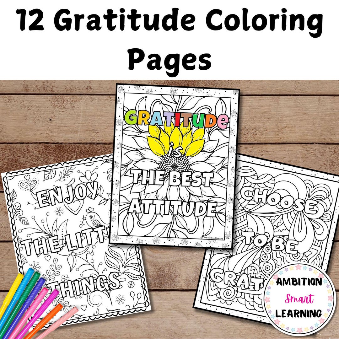 Gratitude Coloring Pages, Relax & Be Thankful, Adult Coloring Pages ...