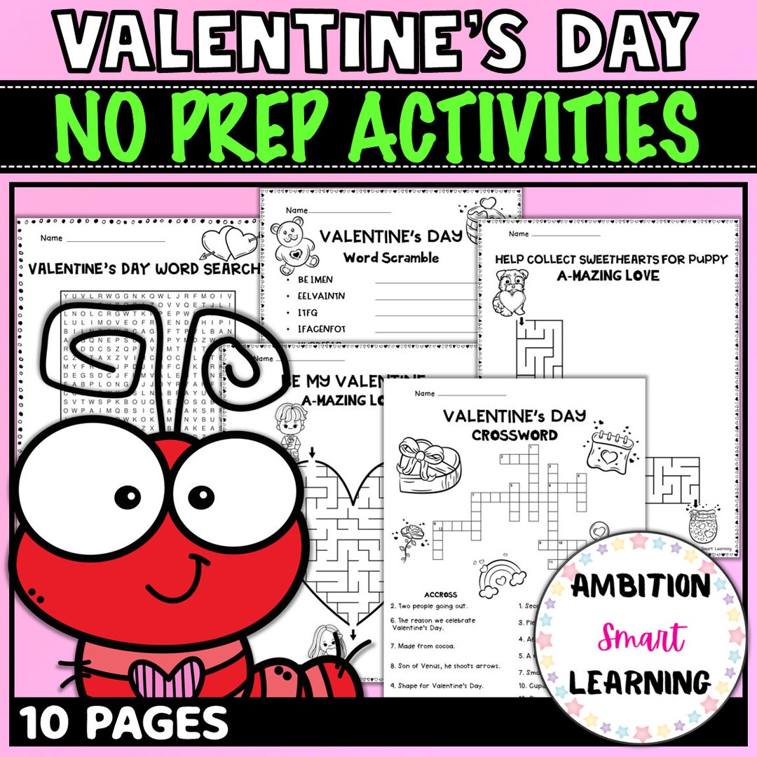 Valentine's Day Activities Word Search, Word Scramble, Crossword ...