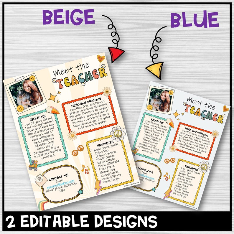 Meet the Teacher Templates EDITABLE, Retro Groovy Theme, Back to School ...