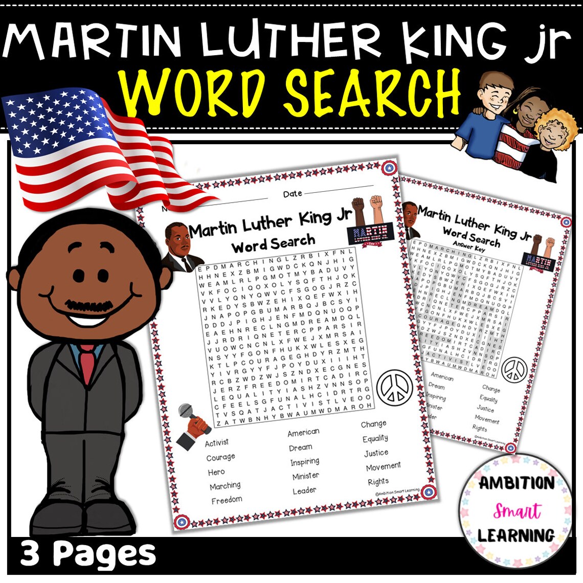 Martin Luther King Jr. Day Word Search Puzzle Worksheet Activity MLK ...