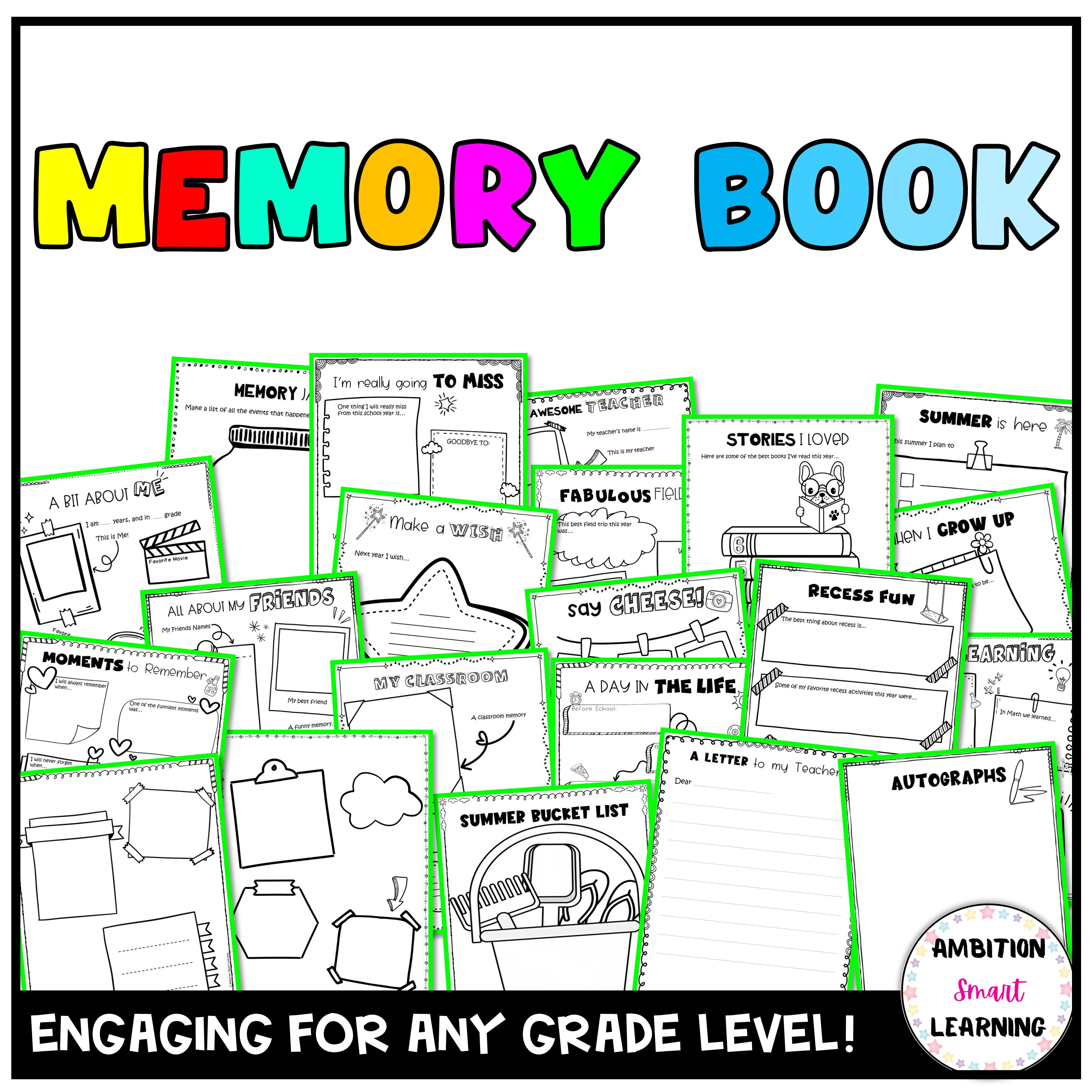 End of Year Memory Book Activities Last Week of School, School Memory ...