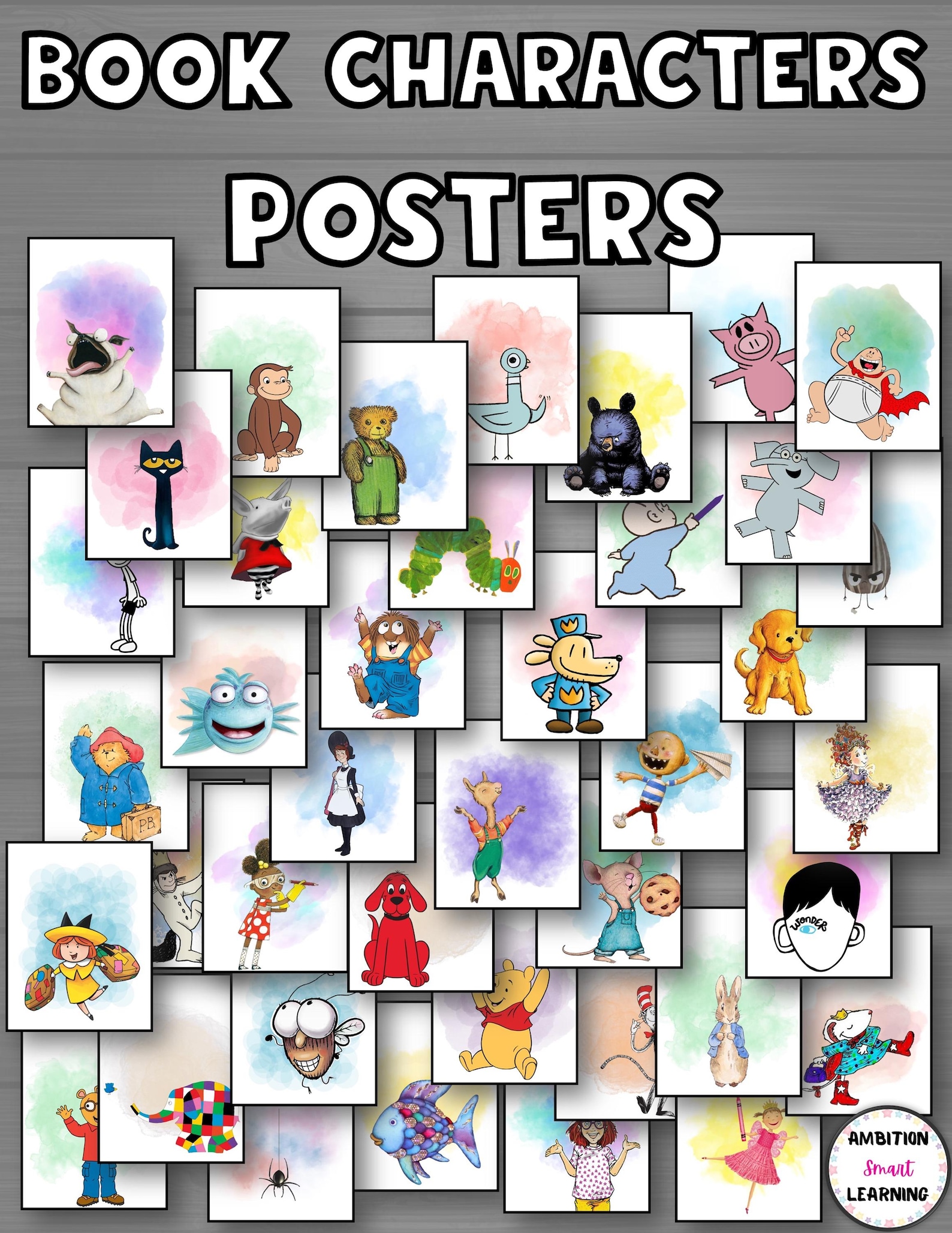 Book Character Posters, Watercolors, Classroom Library, Bulletin Board ...