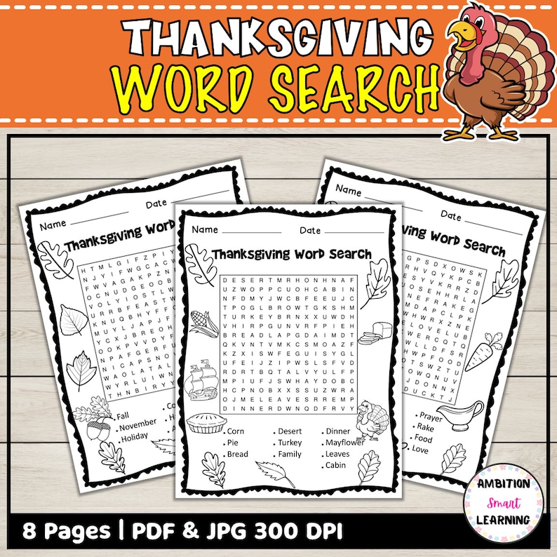 Thanksgiving Vocabulary, Word Search, Coloring Pages, Word Scramble ...