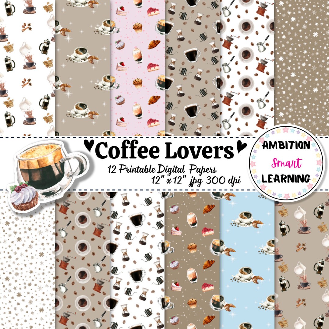 Coffee Digital Paper, Coffee Scrapbook Paper, Coffee Lover Digital ...