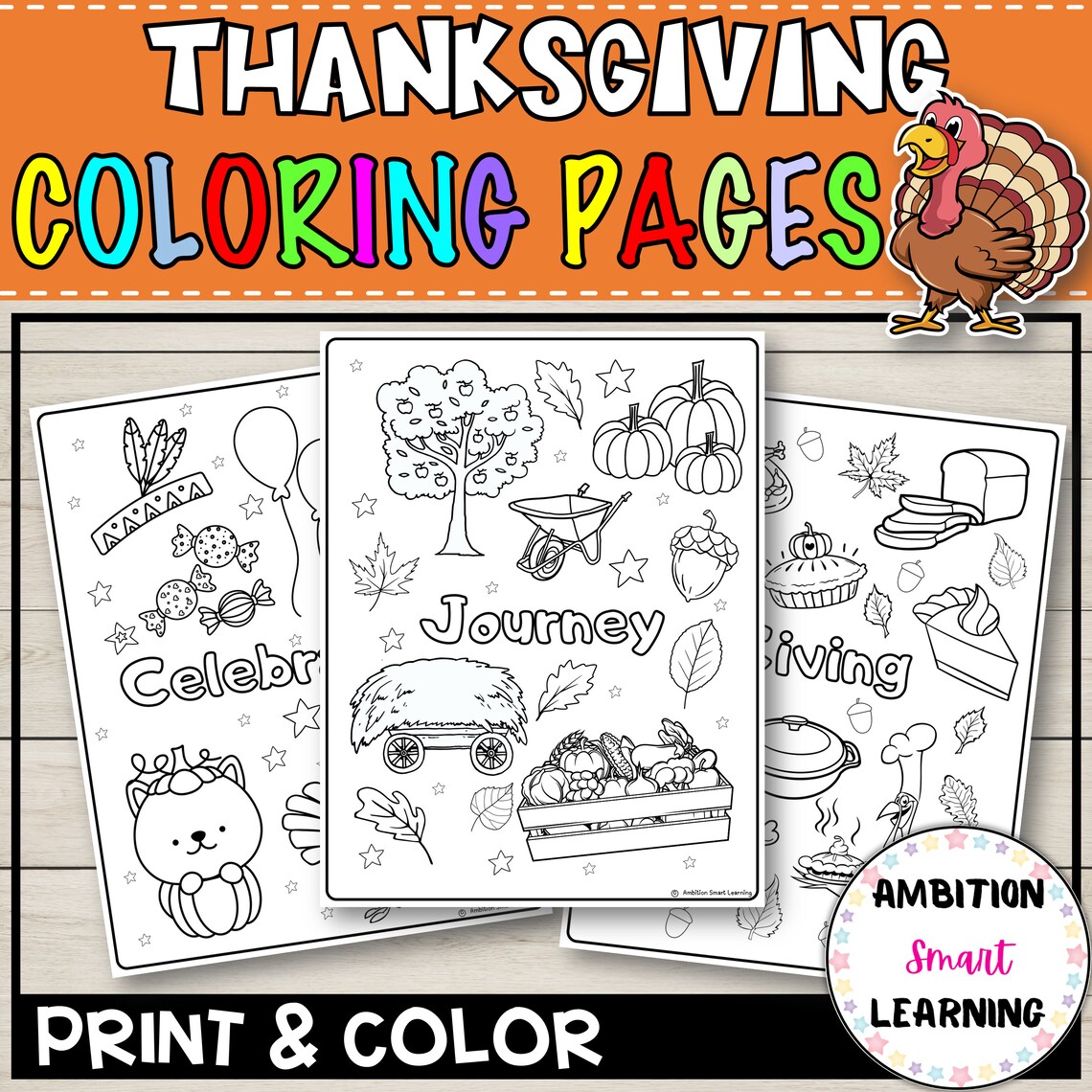 Fall Thanksgiving Coloring Pages, Turkey Day Coloring Sheets, Printable ...