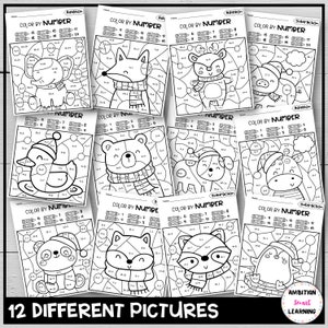 Color by Number, Cute Animals in Winter, Addition and Subtraction to 20 ...