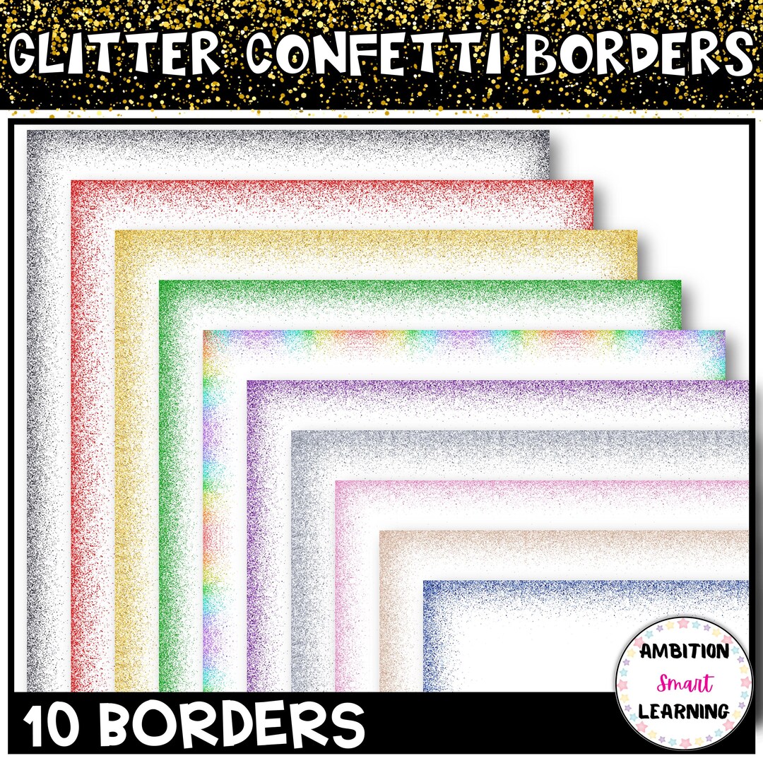 Glitter Confetti Borders Clip Art, Colorful Border Frame, Gold, Rainbow ...